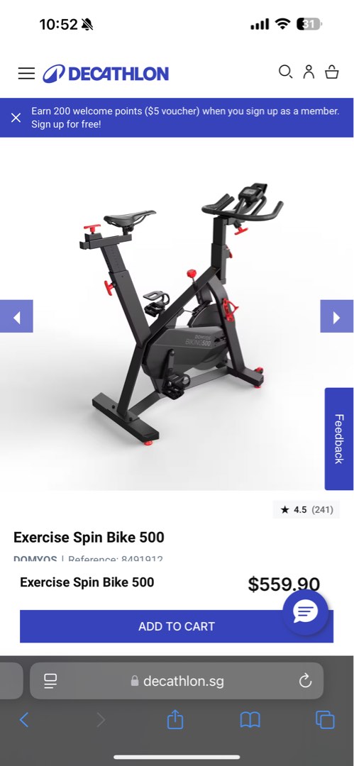 Domyos Biking 500 Stationary Bike, Sports Equipment, Exercise & Fitness ...