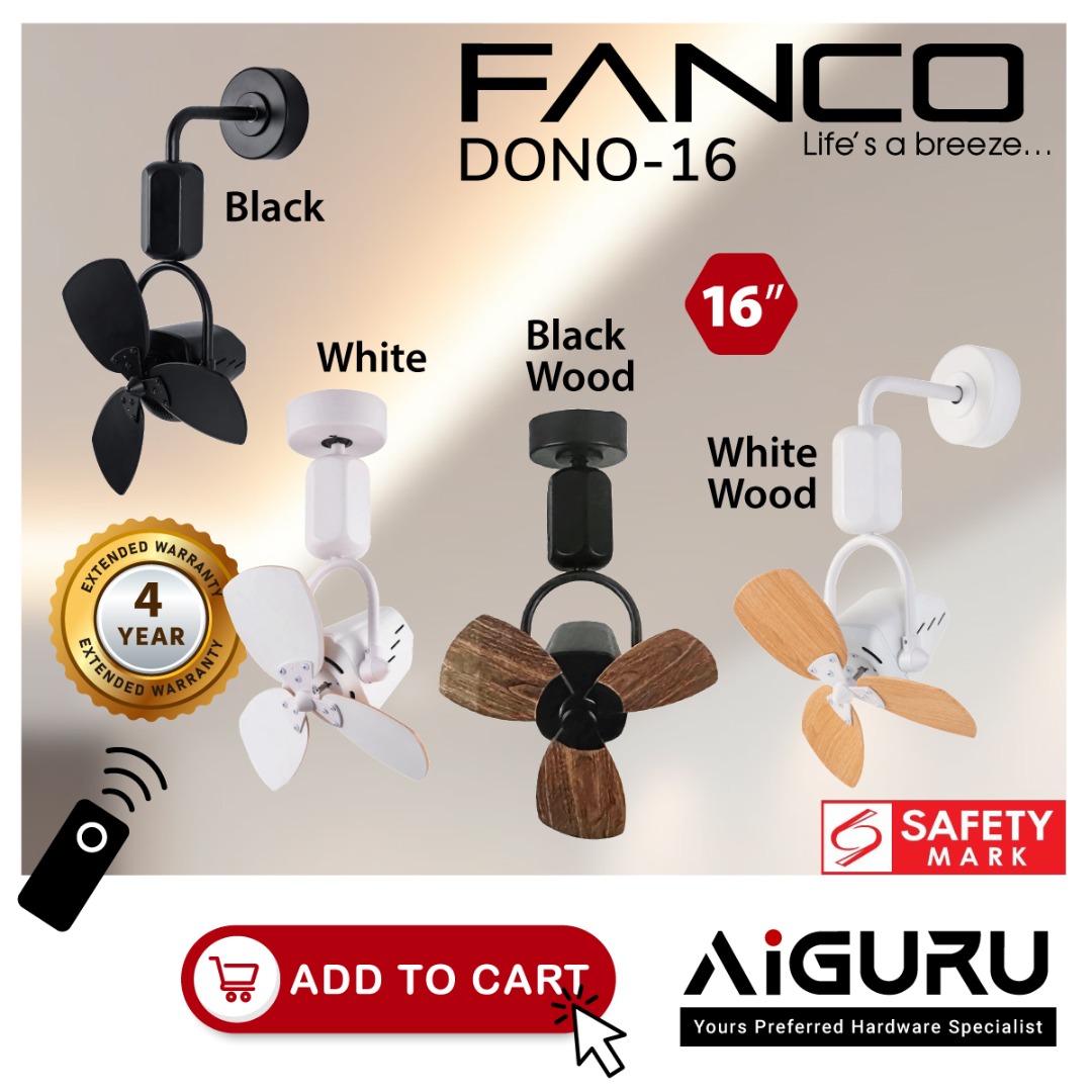 FANCO DONO 16" DC Motor Corner Fan | Ceiling & Wall Mount + Remote ...