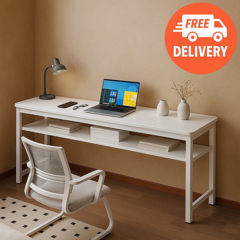 [FREE DELIVERY] Office Table With Shelf | Home Writing Desk Setup | Work Desk With Storage ...