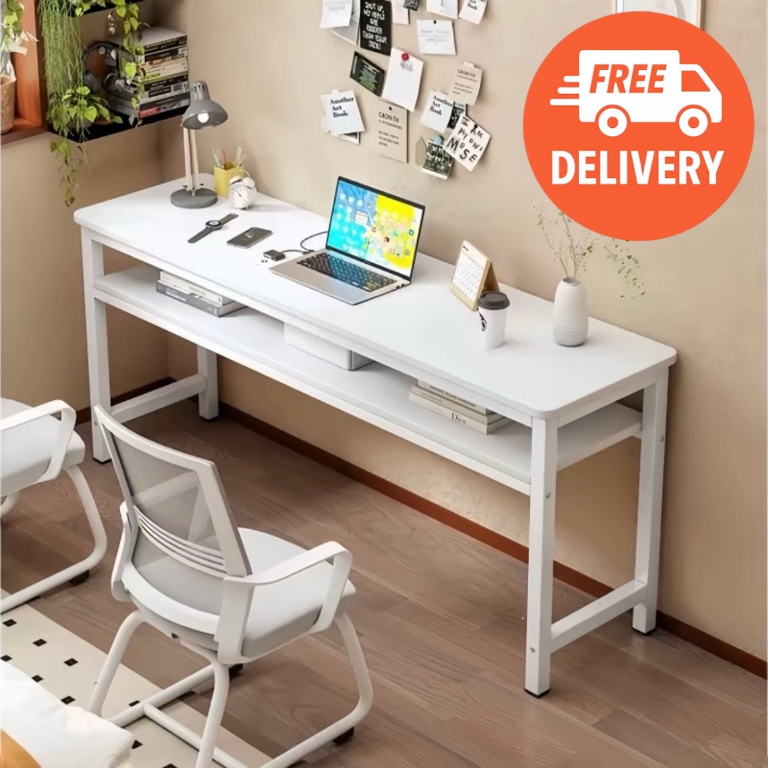 [FREE DELIVERY] Office Table With Shelf | Home Writing Desk Setup | Work Desk With Storage ...