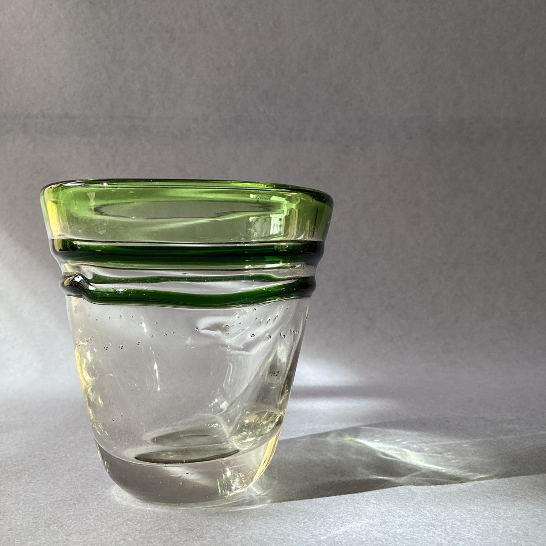Handblown Pinched Green Rim Glass, Furniture & Home Living, Kitchenware ...