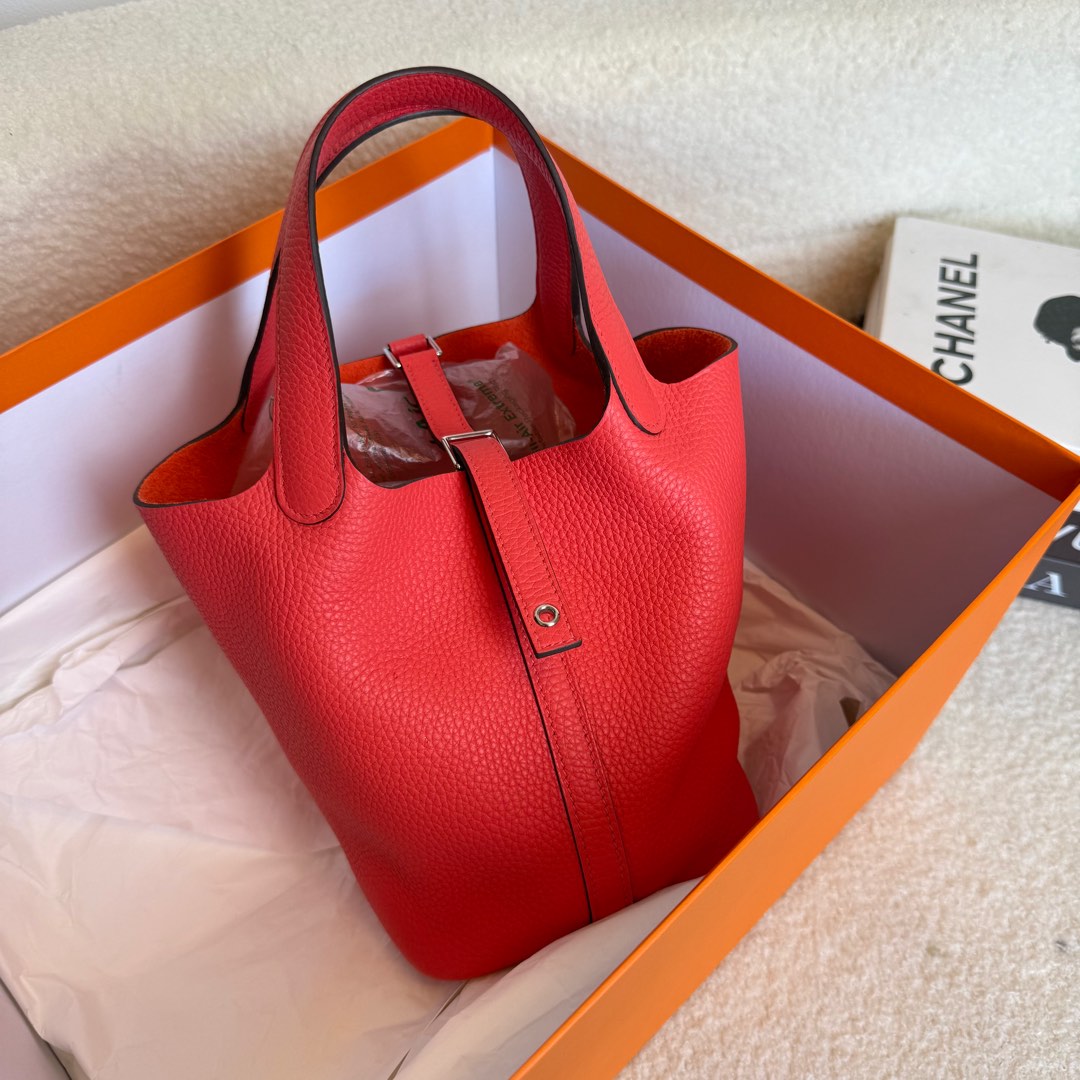 Hermes Picotin Clemence Red (Stamp B), Luxury, Bags & Wallets on Carousell