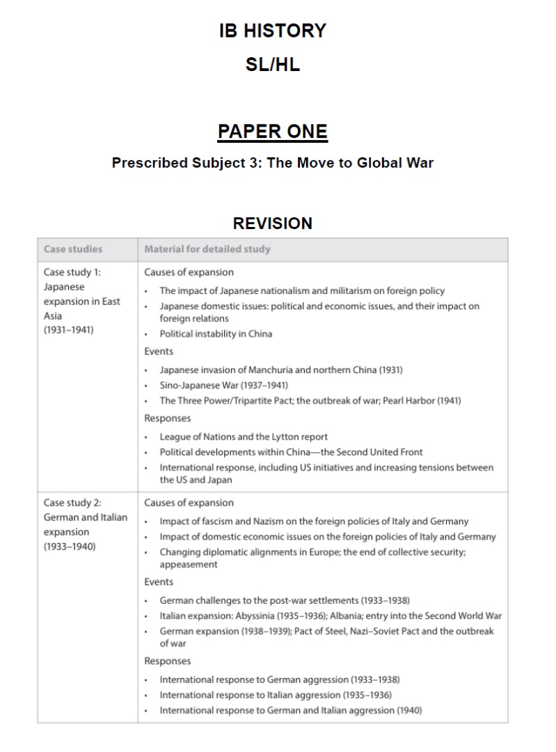 IB HL/SL Paper 1 Notes: Move to Global War, Everything Else on Carousell