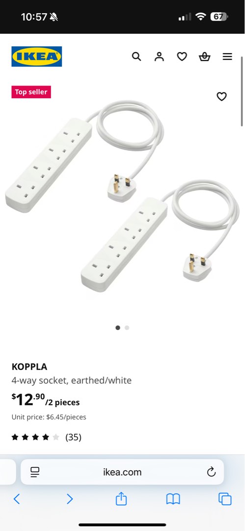 IKEA KOPPLA 4-way socket, earthed/white, Computers & Tech, Parts ...