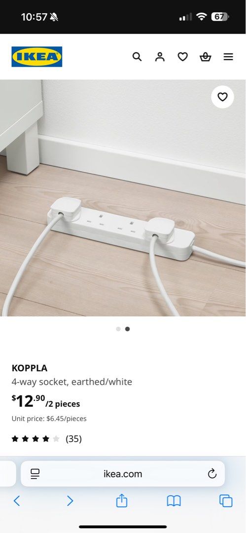 IKEA KOPPLA 4-way socket, earthed/white, Computers & Tech, Parts ...