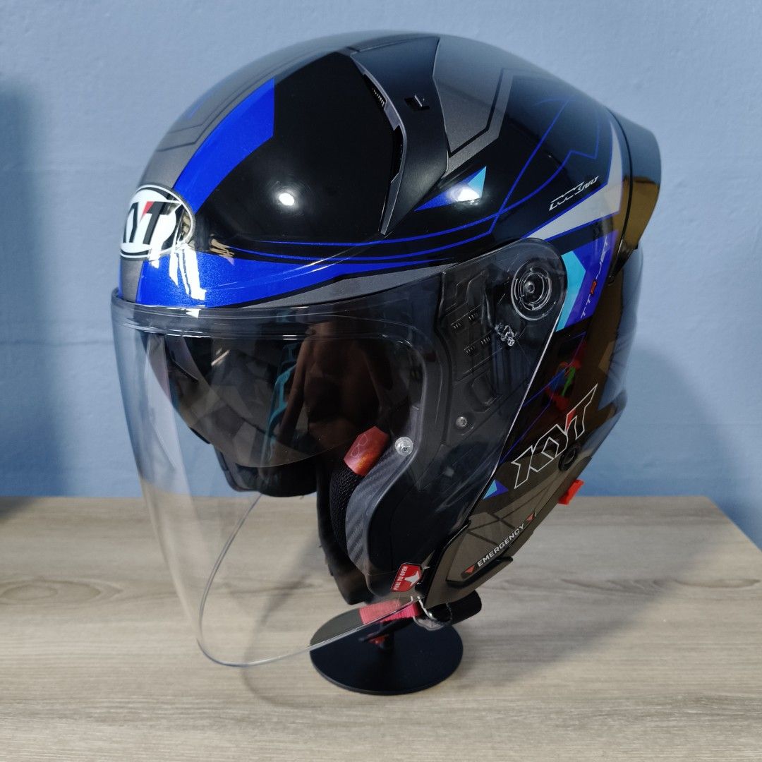 KYT TTR JET LED BLUE HELMET, Motorcycles, Motorcycle Apparel on Carousell