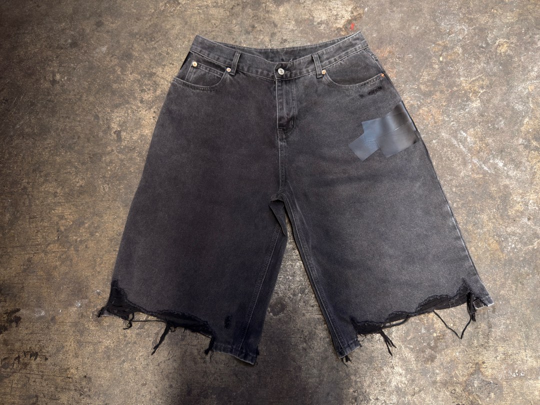MARTINE ROSE TAPED 3/4 LENGTH HEAVY DENIM DISTRESSED JORTS, Men's ...