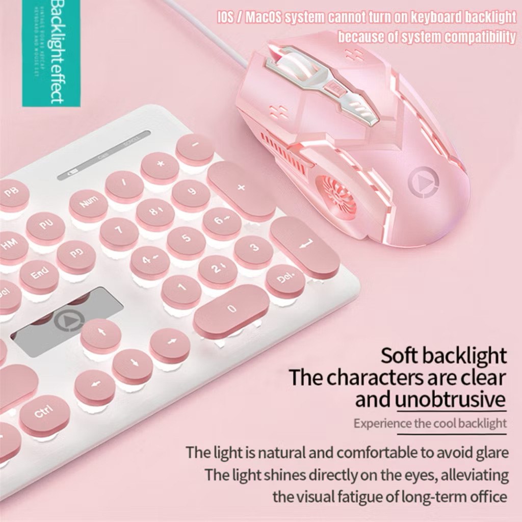 Nixxos Backlit Gaming Keyboard Punk Manipulator Feel Wired Keyboard Mouse Set Office Game Usb