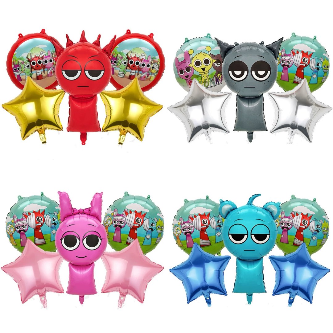 [Ready Stock]5Pcs/Set of Incredibox Sprunki Aluminium Foil balloons Set ...