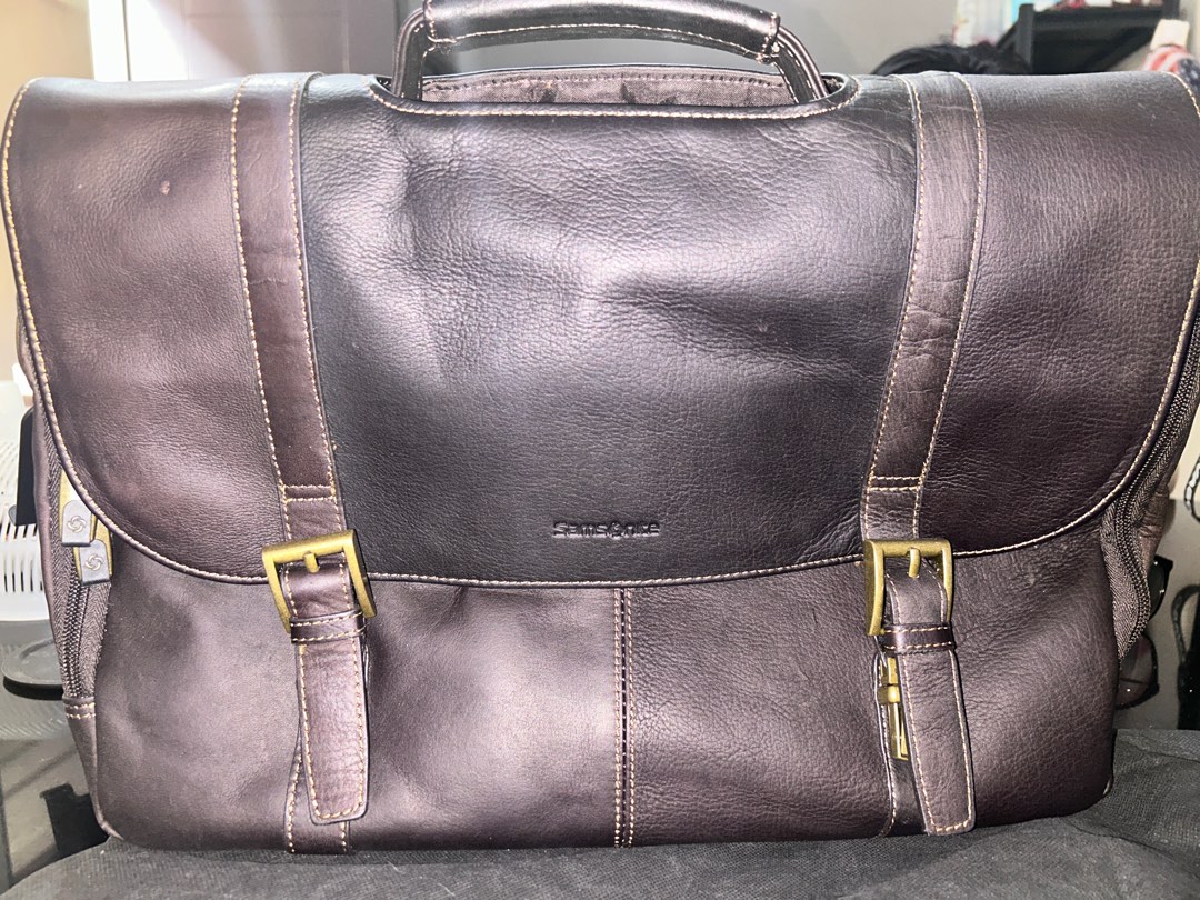 Authentic Samsonite Brown Colombian Leather Flapover Laptop Bag, Men's ...