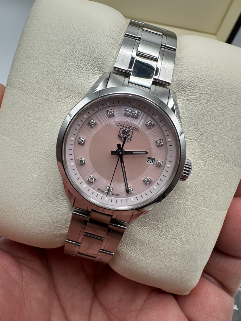 Tag Heuer Carrera Pink Mother of Pearl Dial Natural Diamond Markers ...