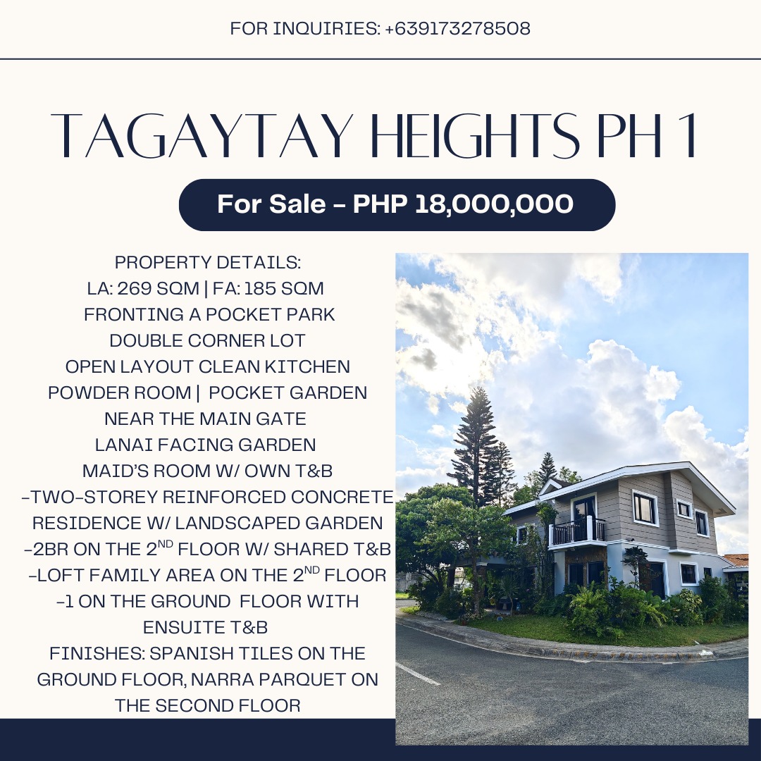 Tagaytay Heights - Phase 1 double corner lot (rare), fronting a pocket ...