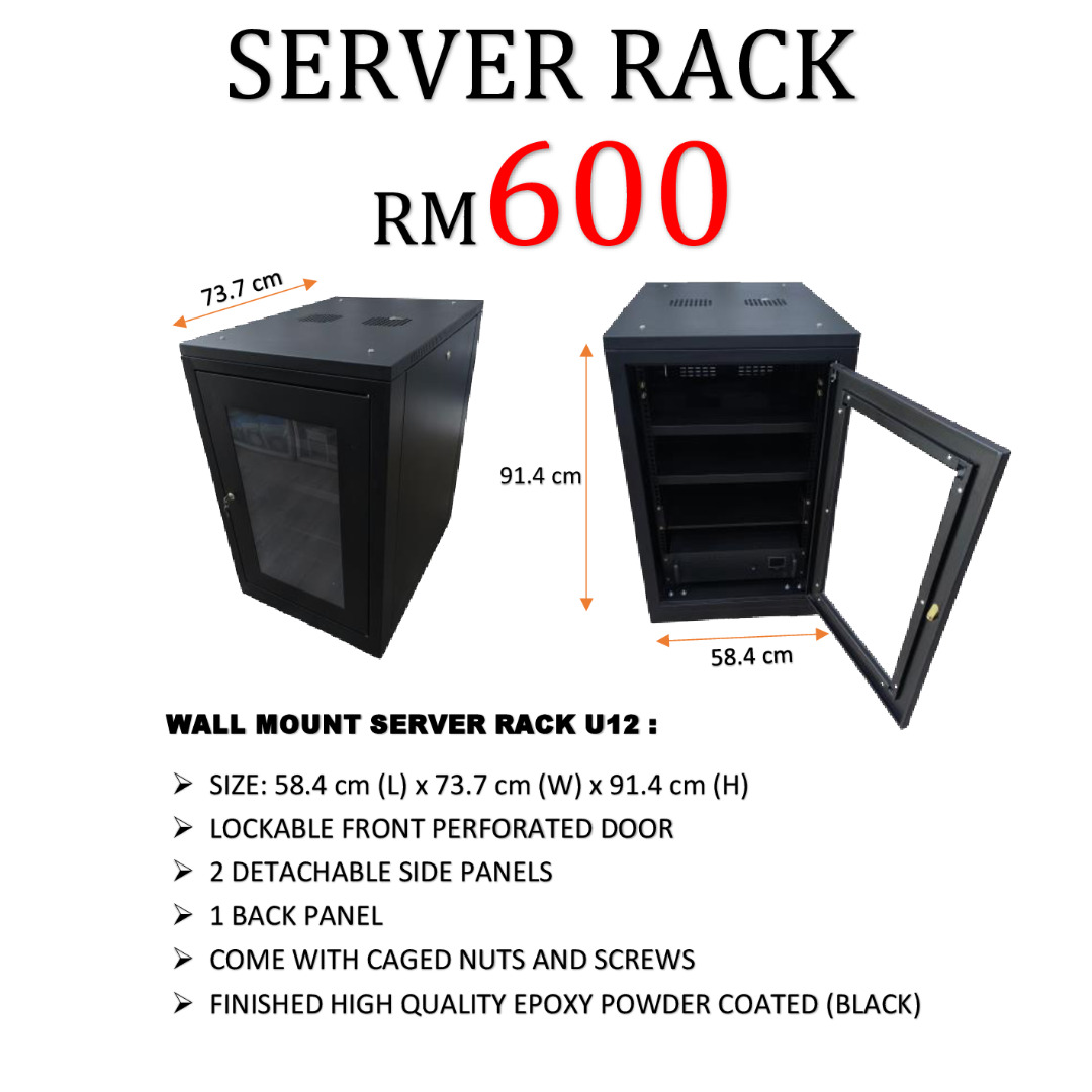 WALL MOUNT SERVER RACK SERVER RACK CCTV U12, Computers & Tech, Parts ...