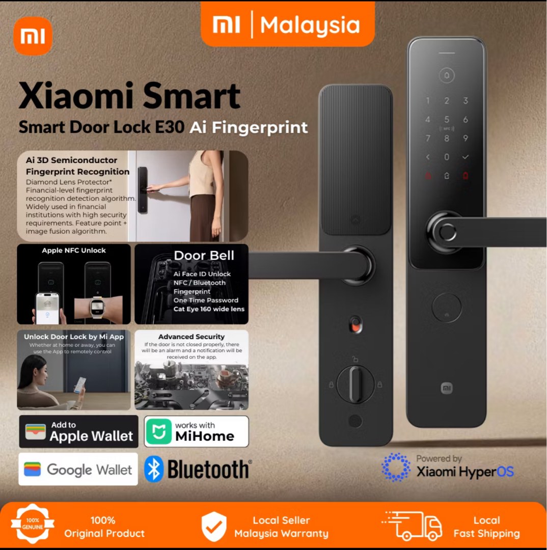 Xiaomi Smart Door Lock E30 AI Fingerprint Smart Home IoT Automatic Password Bluetooth 5.0 NFC ...