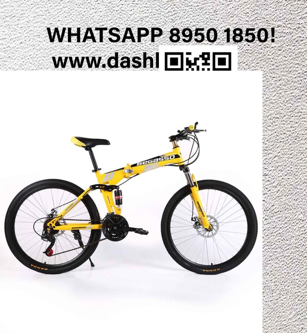 26 inch 21 Speeds Begasso Foldable Bike [Yellow] Foldie Full Suspension ...