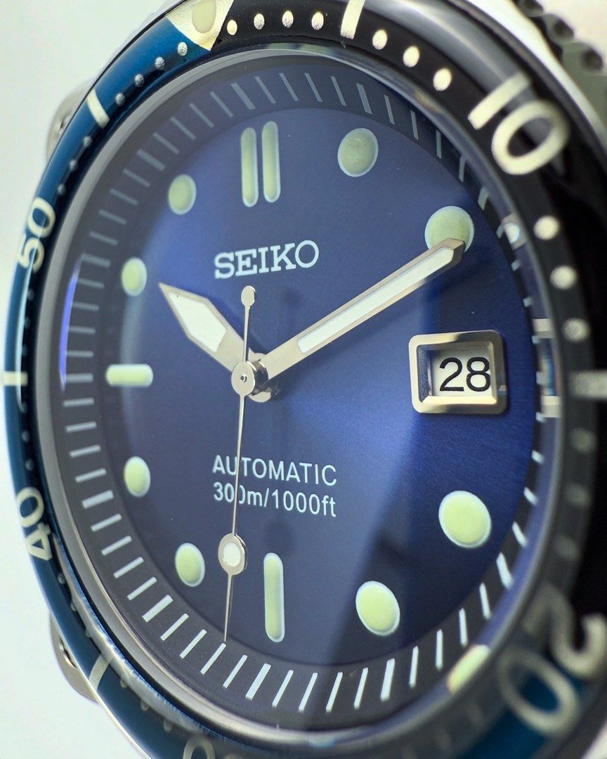 Custom Seiko Mod 42mm Blue Diver Resin Batman Bezel BR03 Automatic ...