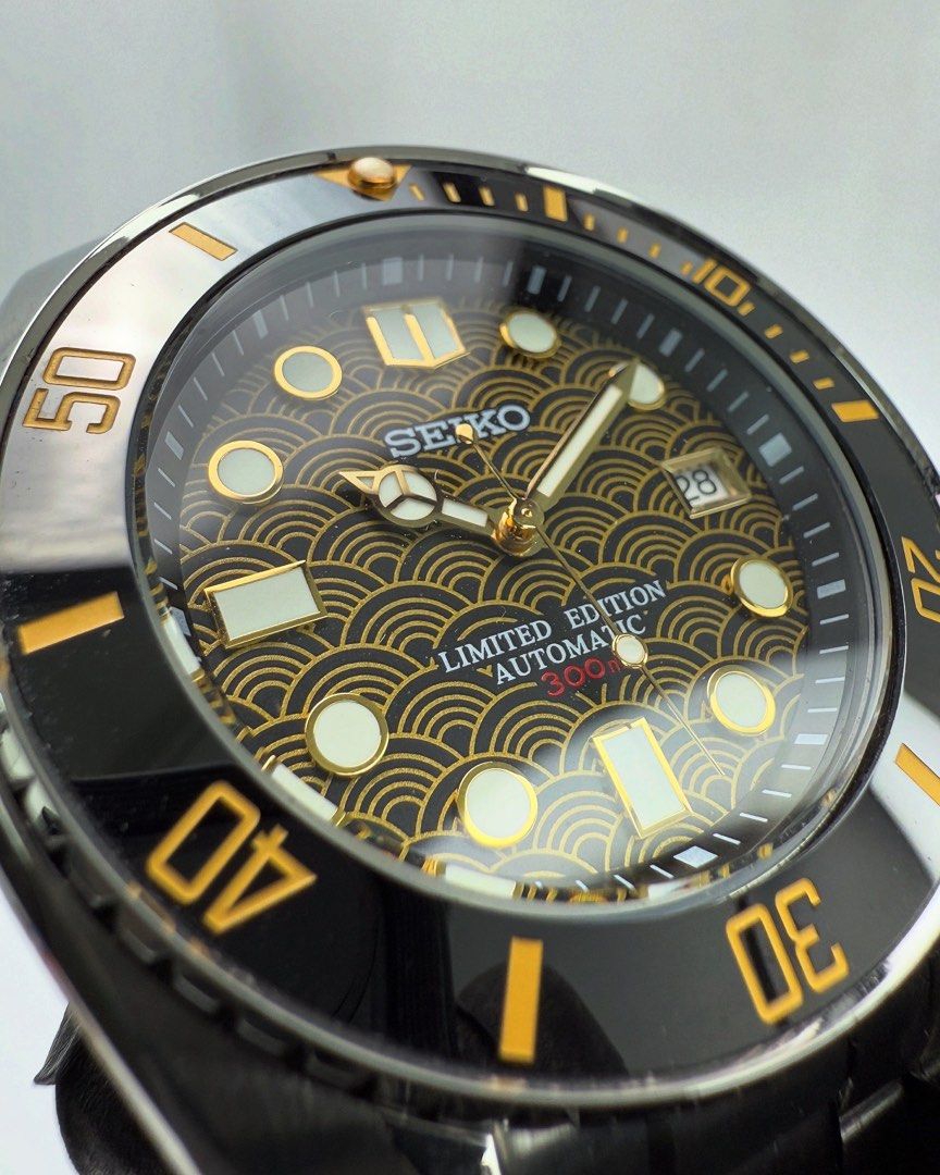 Custom Seiko Mod 44mm Black Gold Kanagawa Sumo Automatic Watch, Men's ...