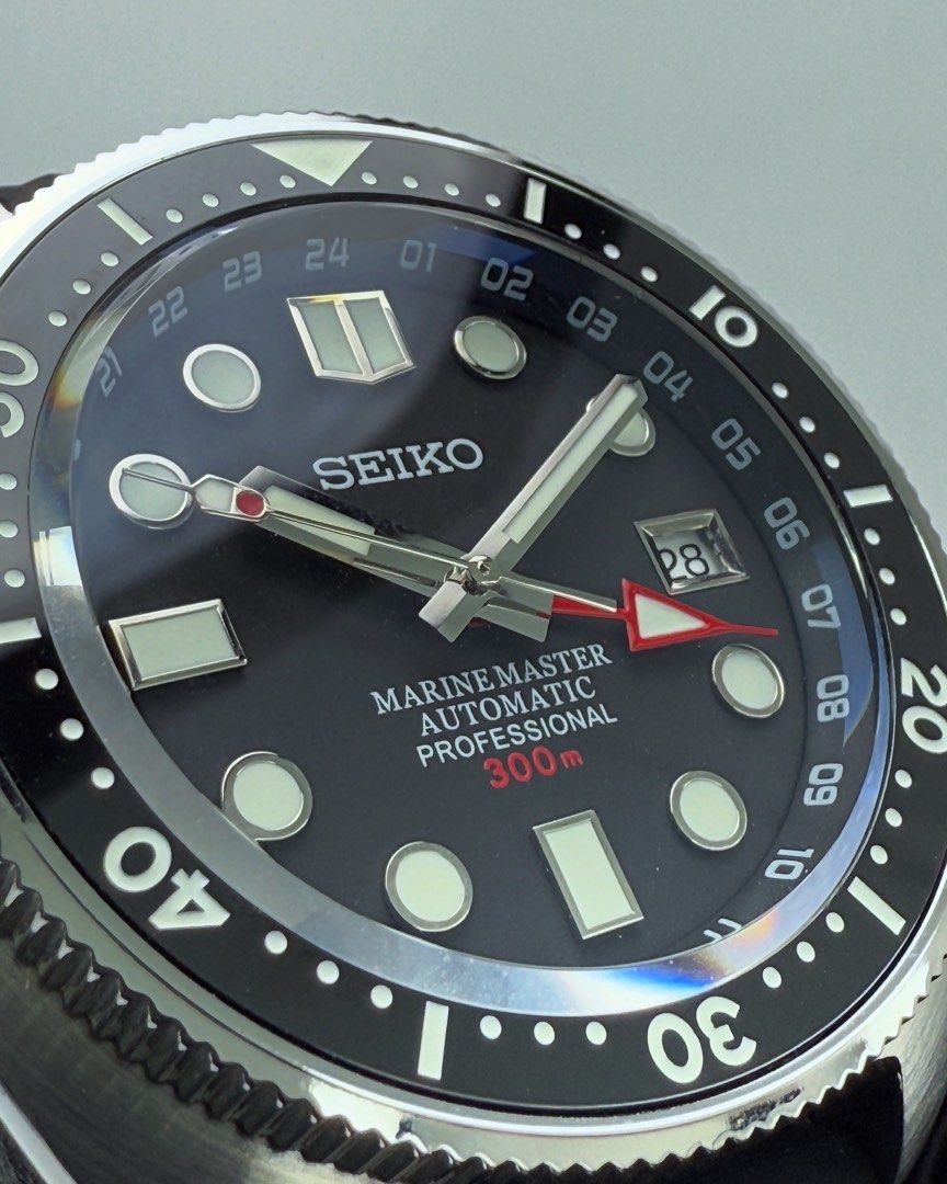 Custom Seiko Mod 44mm Black MarineMaster Captain Williard Automatic GMT ...