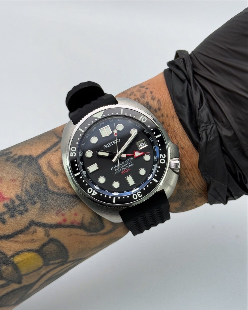 Custom Seiko Mod 44mm Black MarineMaster Captain Williard Automatic GMT ...