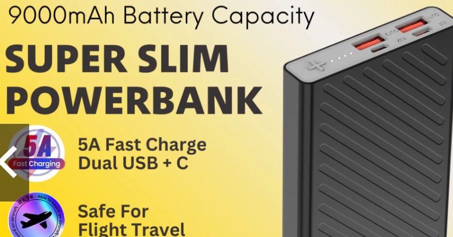 DEPAK Fast Charging 3A Portable Slim Power bank 9000mAh USB With Type C ...