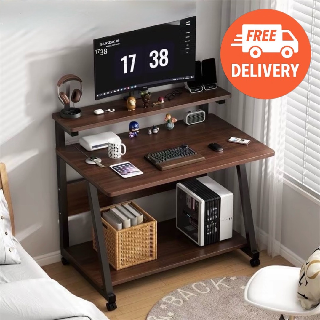 [FREE DELIVERY] Dual Shelf Computer Desk | Desktop Table With Upper ...