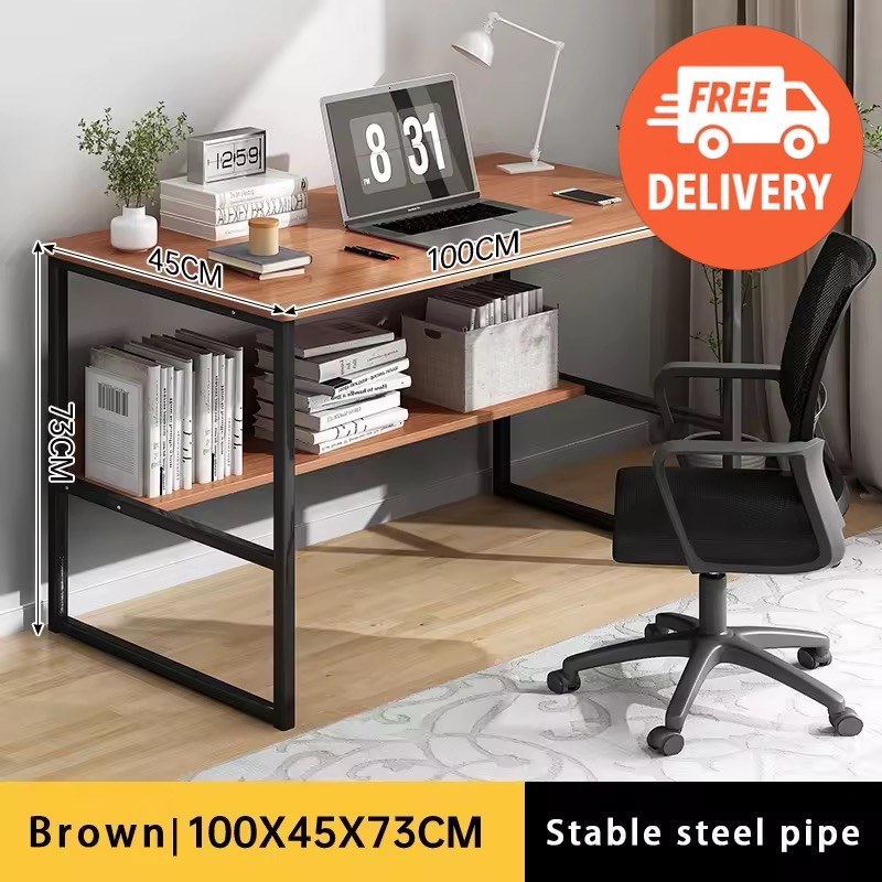 [FREE DELIVERY] Study Writing Desk With Shelf | Minimalist Computer ...