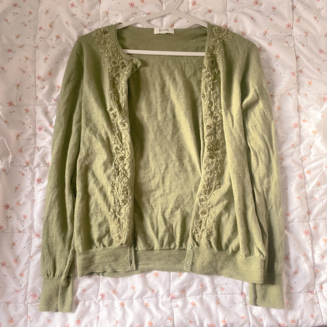 green floral embroidery mori kei button up cardigan jacket, Women's ...