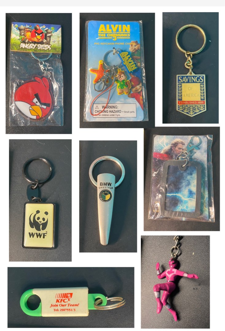 Keychains assorted Angry bird KFC BMW Thor WWF power ranger Alvin ...