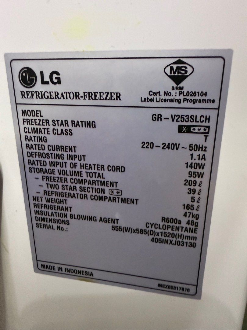 LG 5 star inverter peti ais, TV & Home Appliances, Kitchen Appliances ...