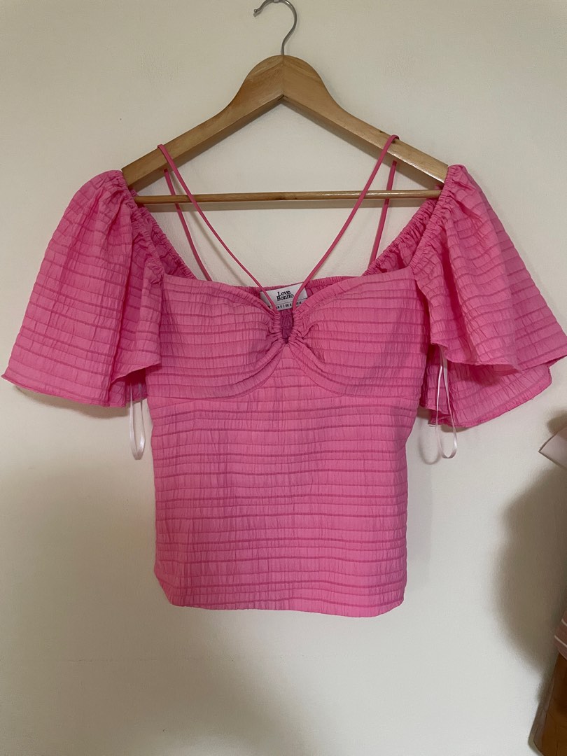 Love Bonito Pink Smock Top Ruffle Sleeves, Women's Fashion, Tops ...