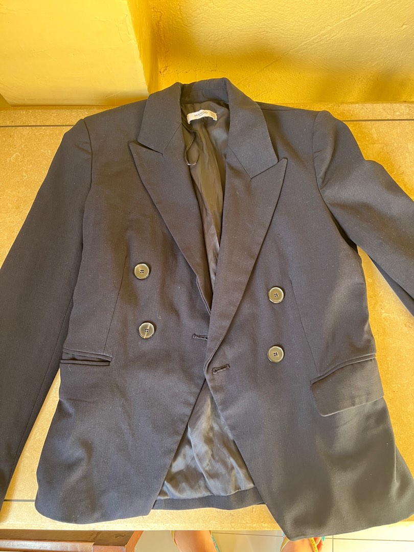 MANGO Navy Blue Blazer, Women's Fashion, Coats, Jackets and Outerwear ...