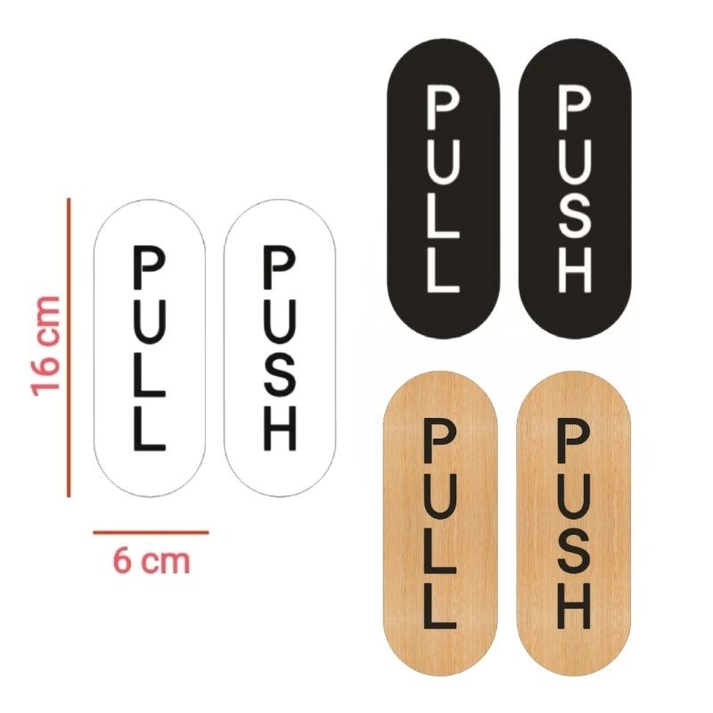 Minimalist Pull Push Sign Waterproof / Door Wall Signage Label Sticker ...