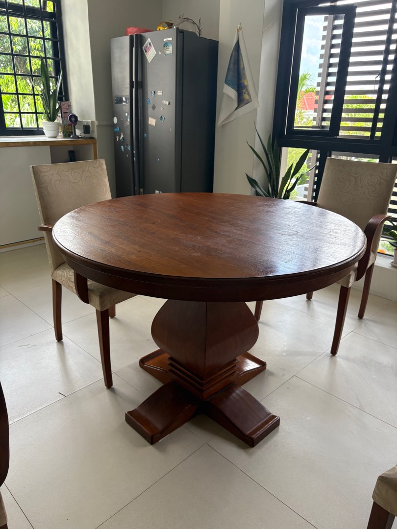 Round table and chairs solid wood, Furniture & Home Living, Furniture ...