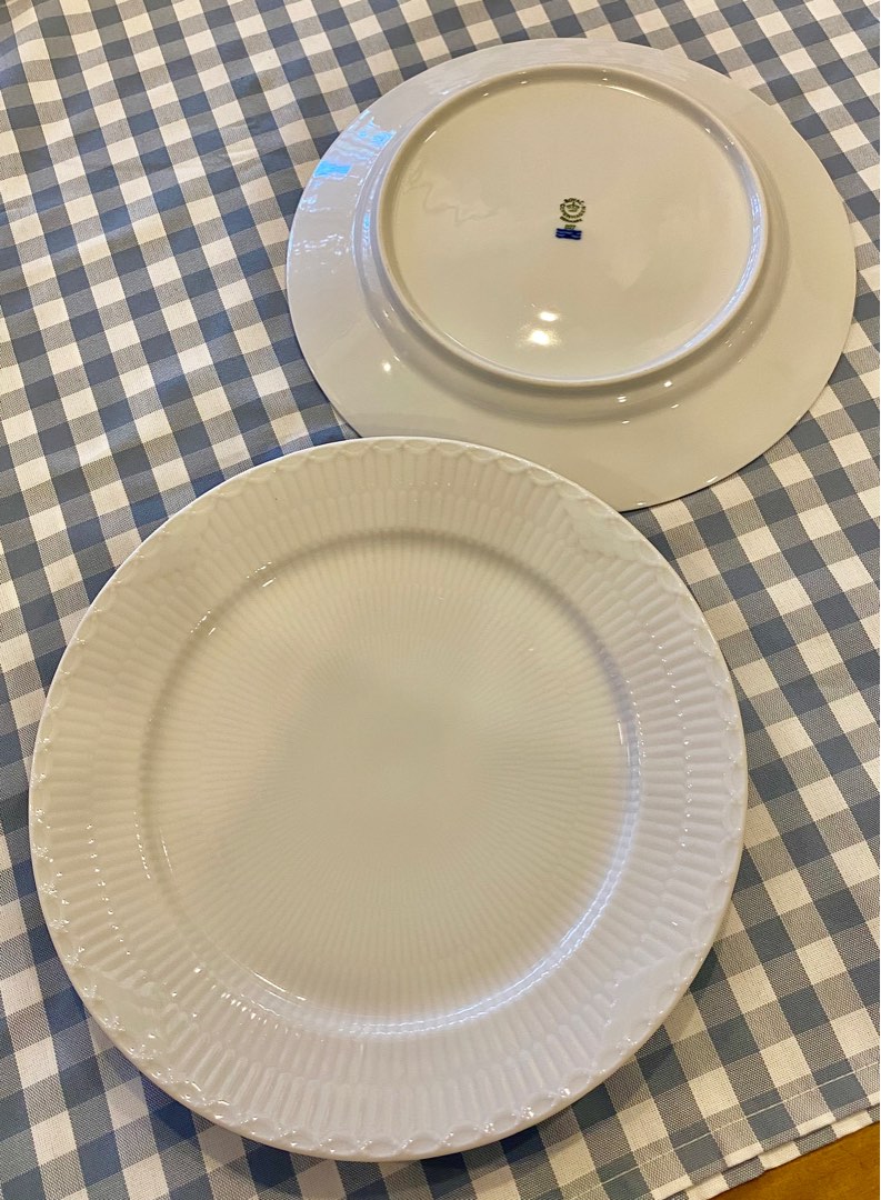 Royal Copenhagen white fluted half lace dinner plates, Furniture & Home ...