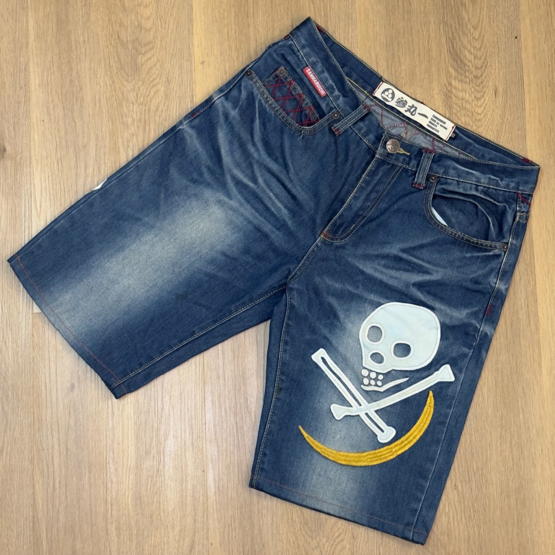 SANMARUICHI Japan Embroided Skull Jorts, Men's Fashion, Bottoms, Jeans ...