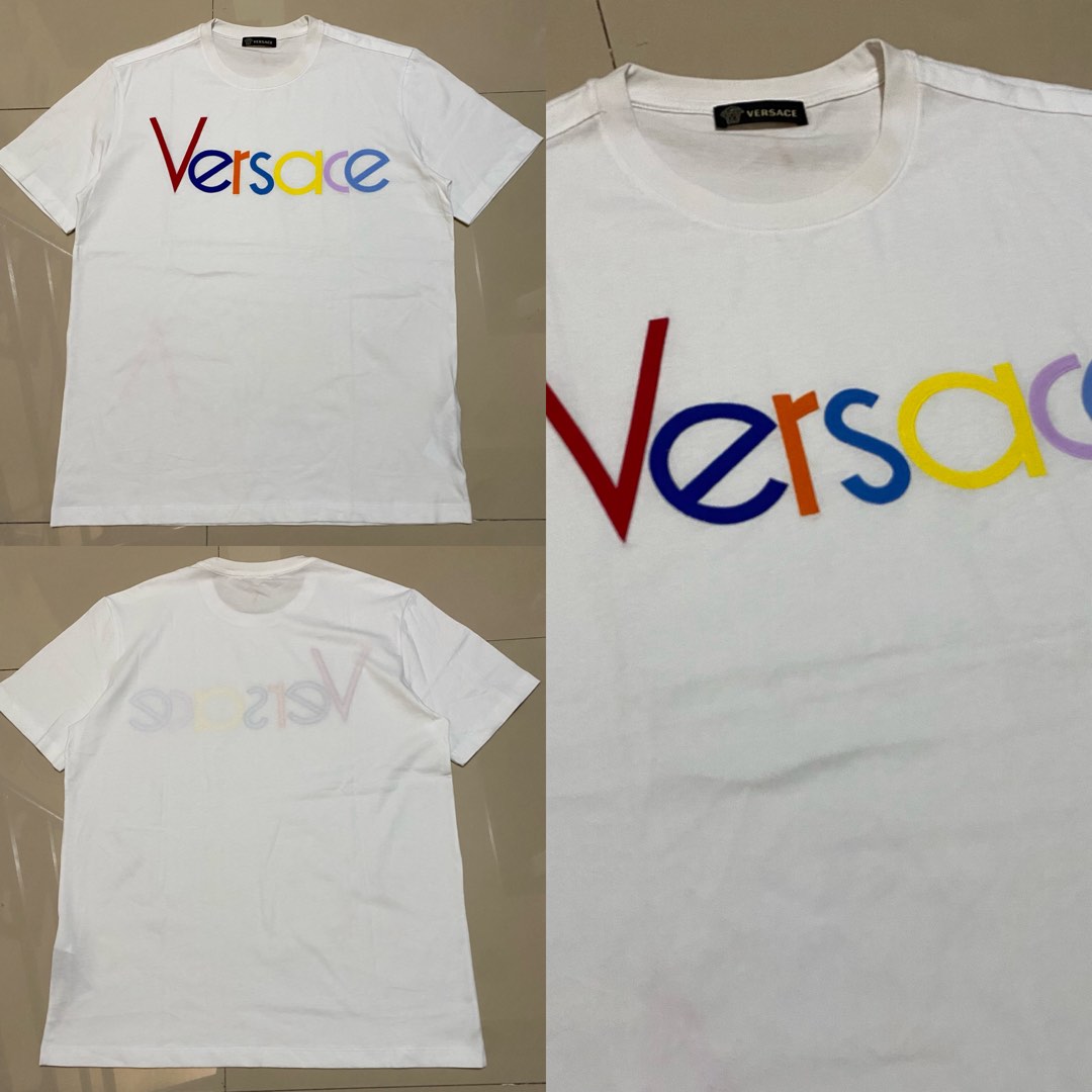 VERSACE FONT RAINBOW T SHIRT (White), Men's Fashion, Tops & Sets ...