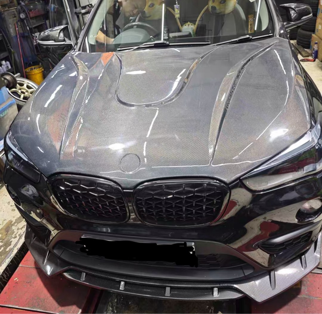 BMW X1 F48 F49 carbon fibre bonnet hood , carbon spoiler , carbon lip ...