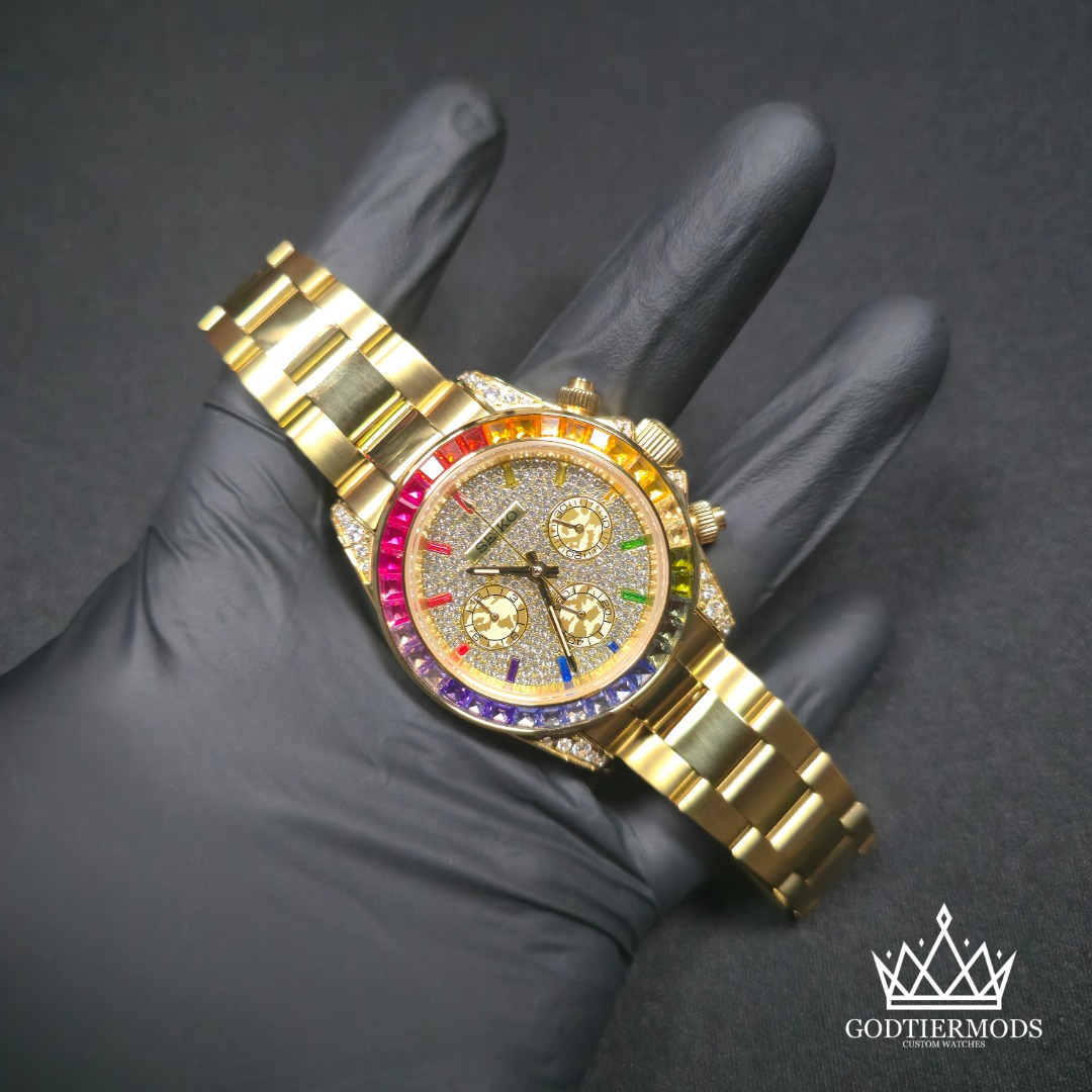 [BUILD] Seiko Mod Gold Rainbow Daytona | Paved Diamond Dial | VK63 ...