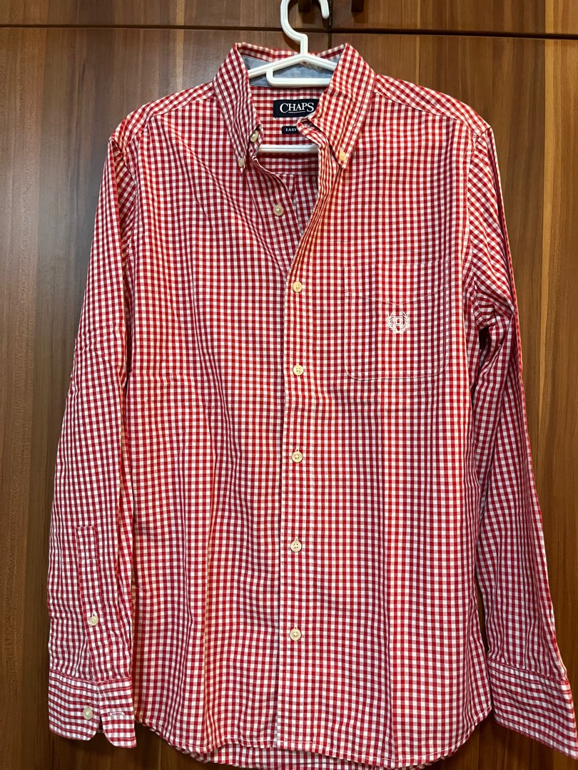 Chaps Red Checkered Polo, Men's Fashion, Tops & Sets, Formal Shirts on ...