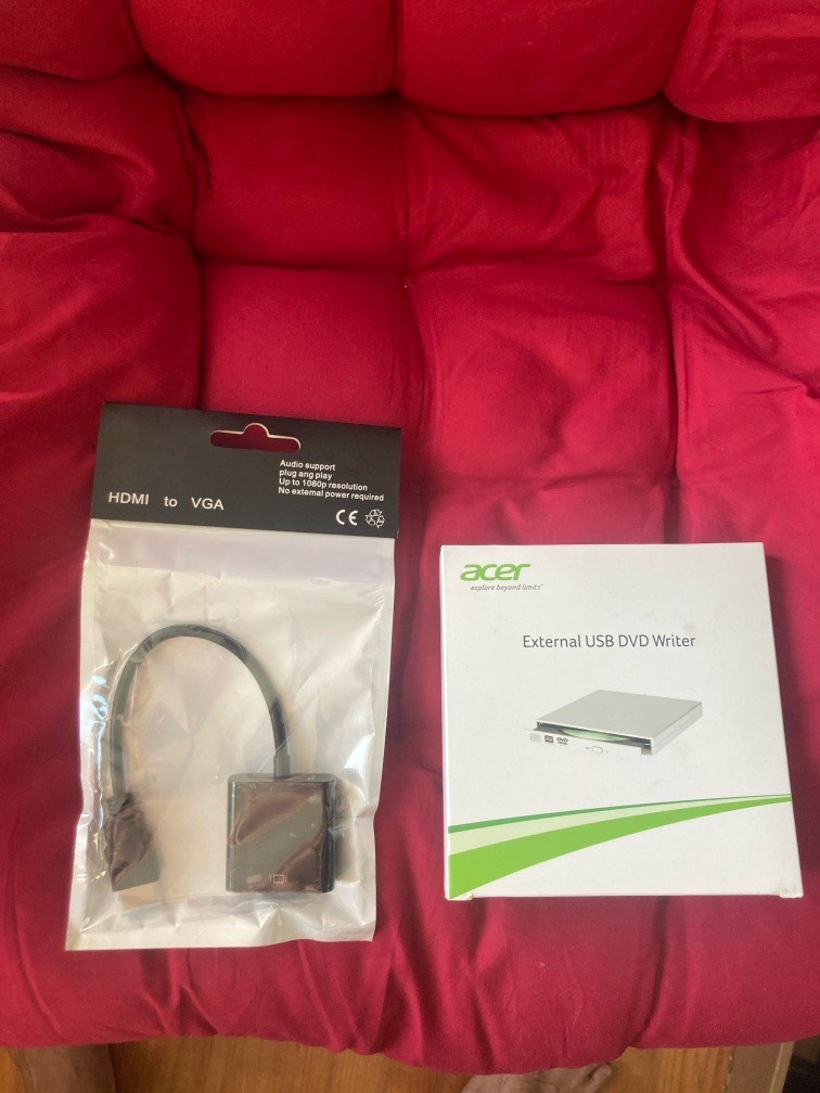 HDMI to VGA Connector & Acer External USB dvd writer, Computers & Tech ...