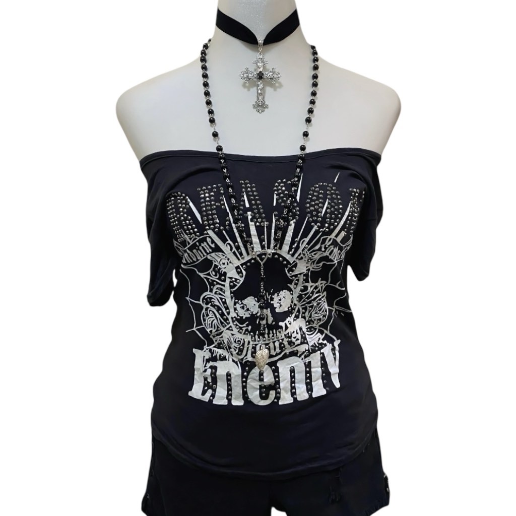 HEARING OFFERS grunge punk cross & skull w cute spidey back vintage ...