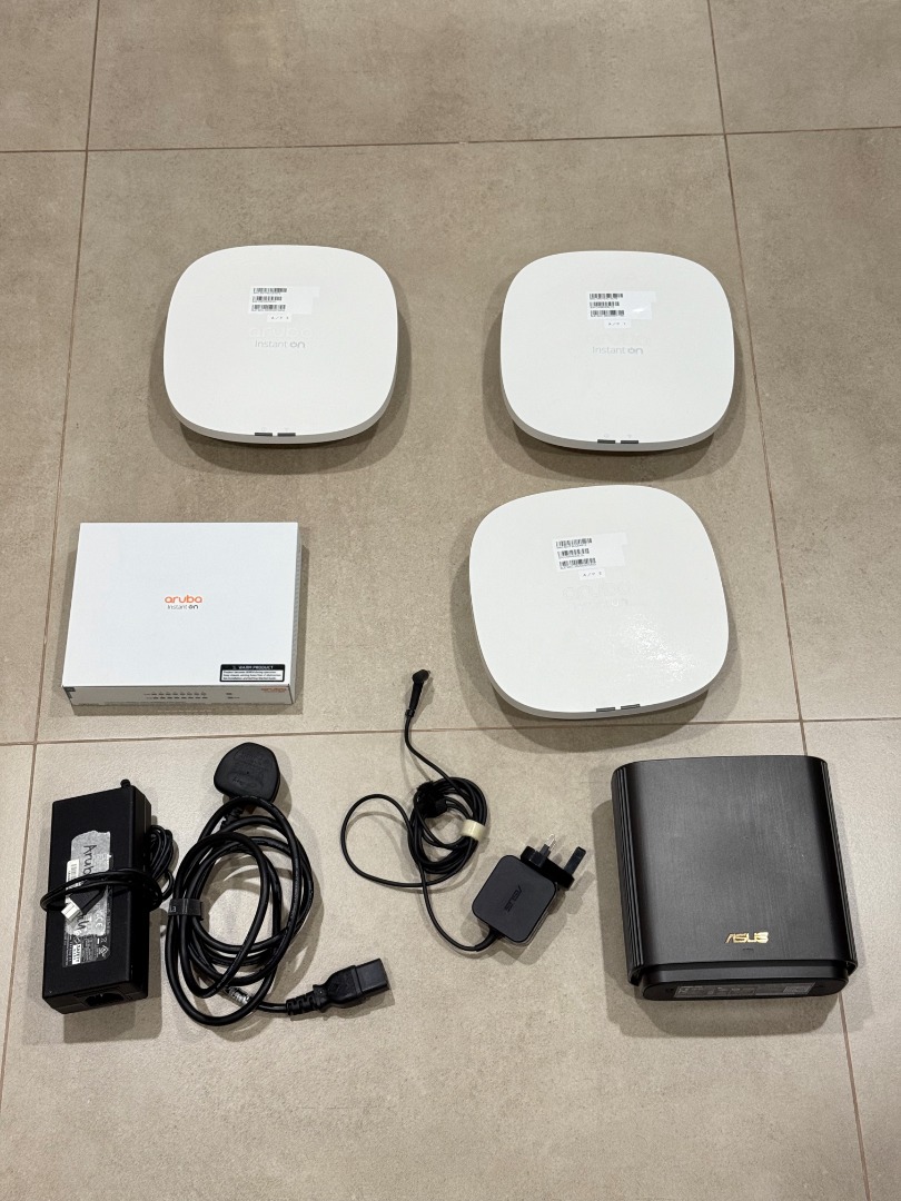 like new HP Aruba AP25x3, 1430 POE switch and Asus XT8 router ...