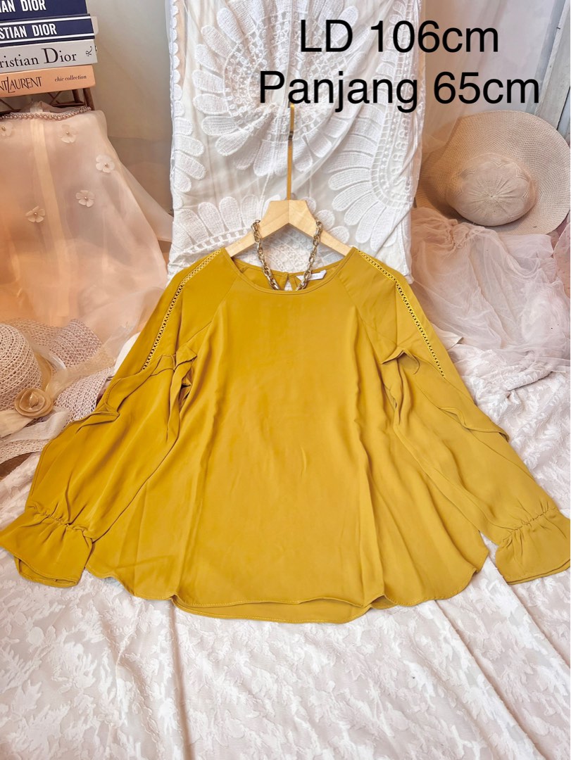 Mustard Balon simple mewah, Fesyen Wanita, Pakaian Wanita, Atasan di ...
