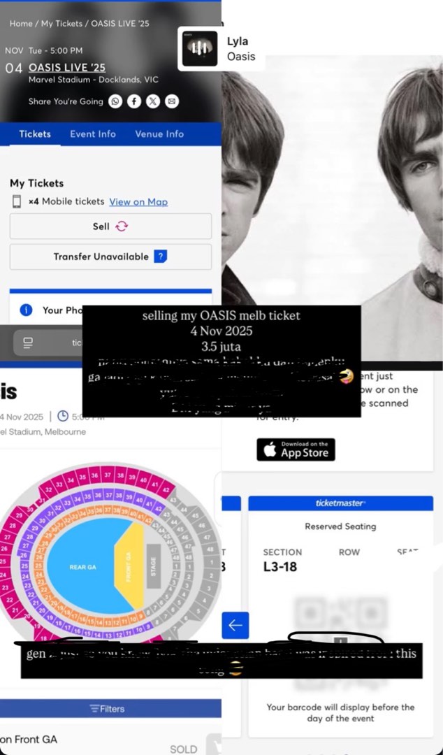 OASIS Ticket Melbourne 4 November 2025, Tickets & Vouchers, Flights ...