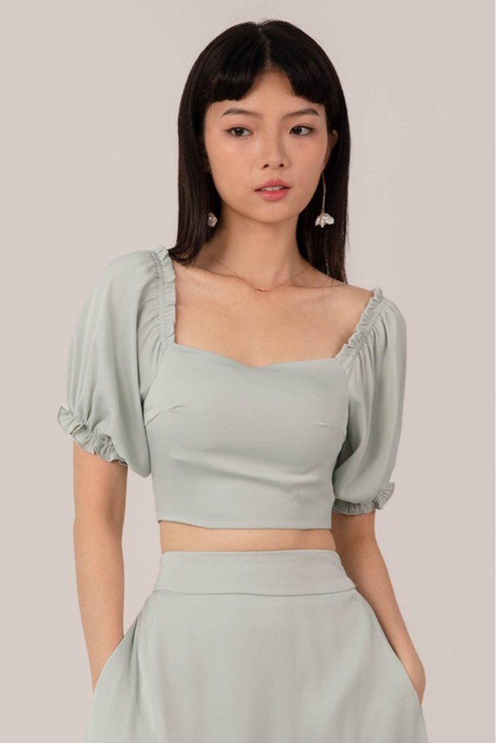 6Style Garden Gala Puffy Top Sage, Women's Fashion, Tops, Shirts on ...
