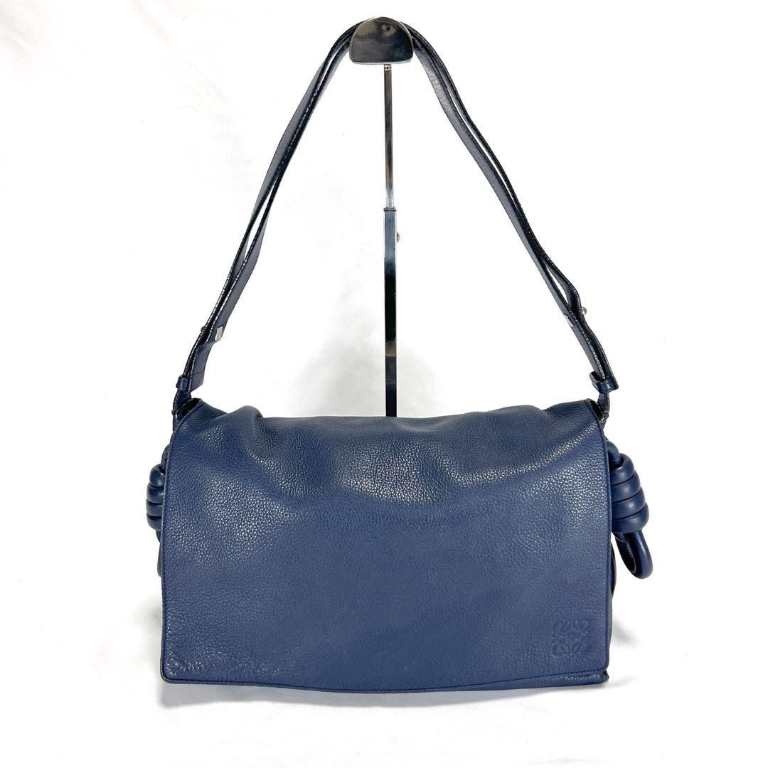 Authentic Loewe Flamenco Knot One Shoulder Bag Navy Anagram Logo ...