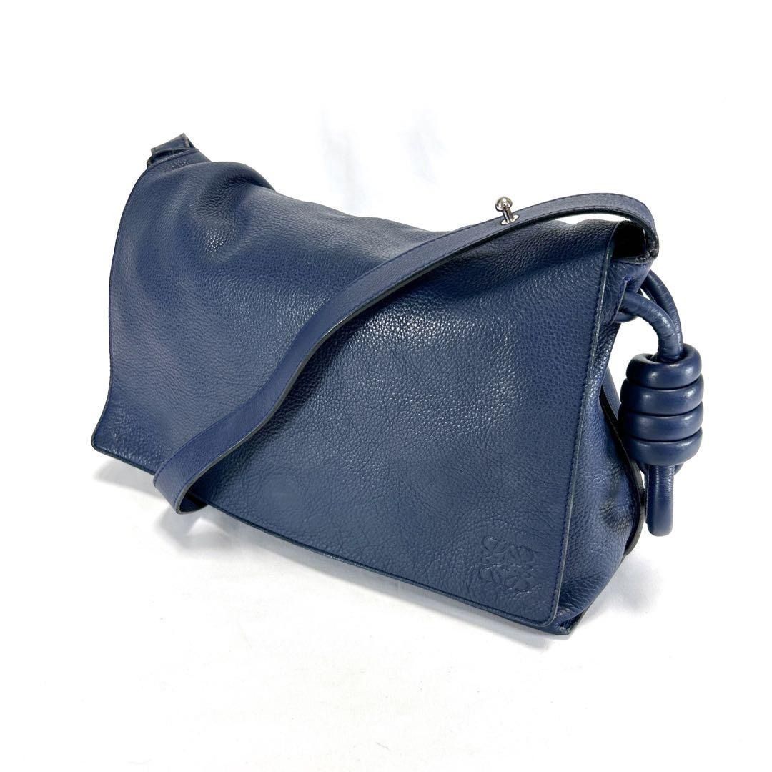 Authentic Loewe Flamenco Knot One Shoulder Bag Navy Anagram Logo ...