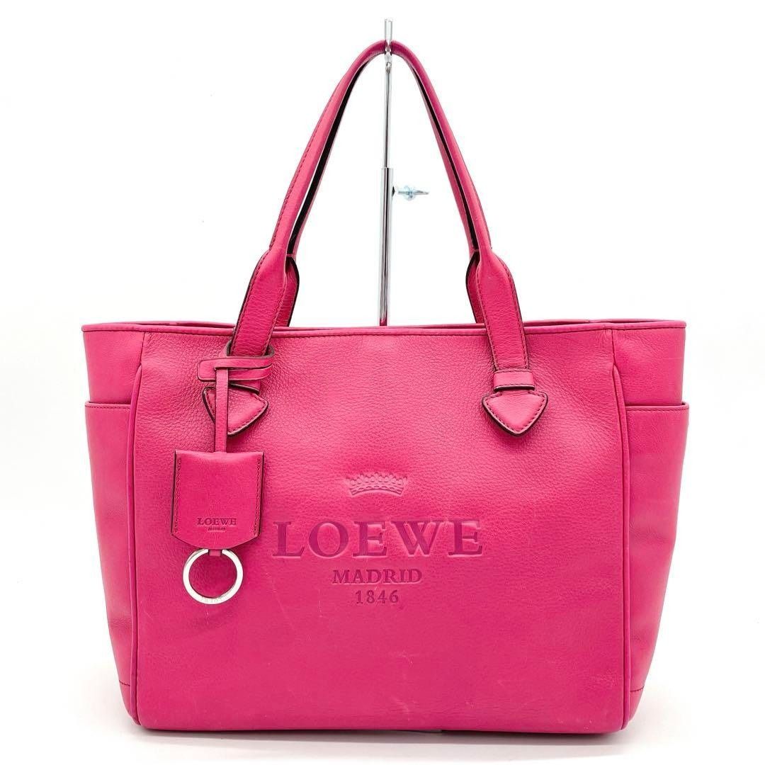 Authentic LOEWE Tote bag Heritage logo embossed leather pink A4, Luxury ...