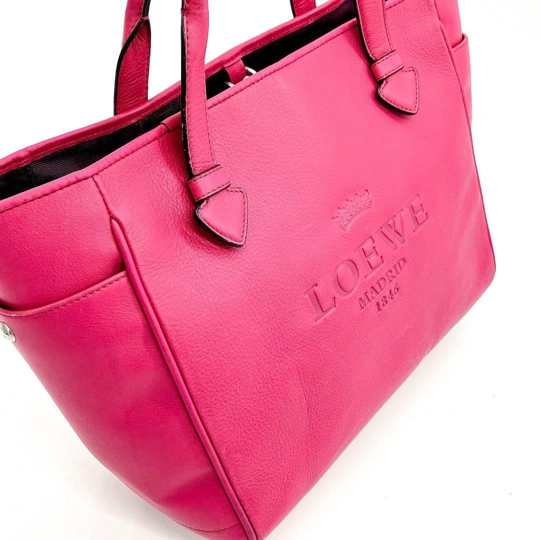 Authentic LOEWE Tote bag Heritage logo embossed leather pink A4, Luxury ...