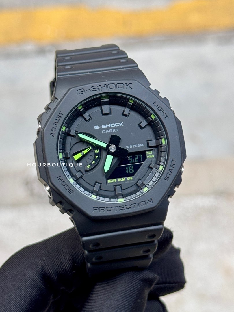 Brand New Casio G-Shock Matt Black with Green Watch GA-2100-1A3, Men's ...